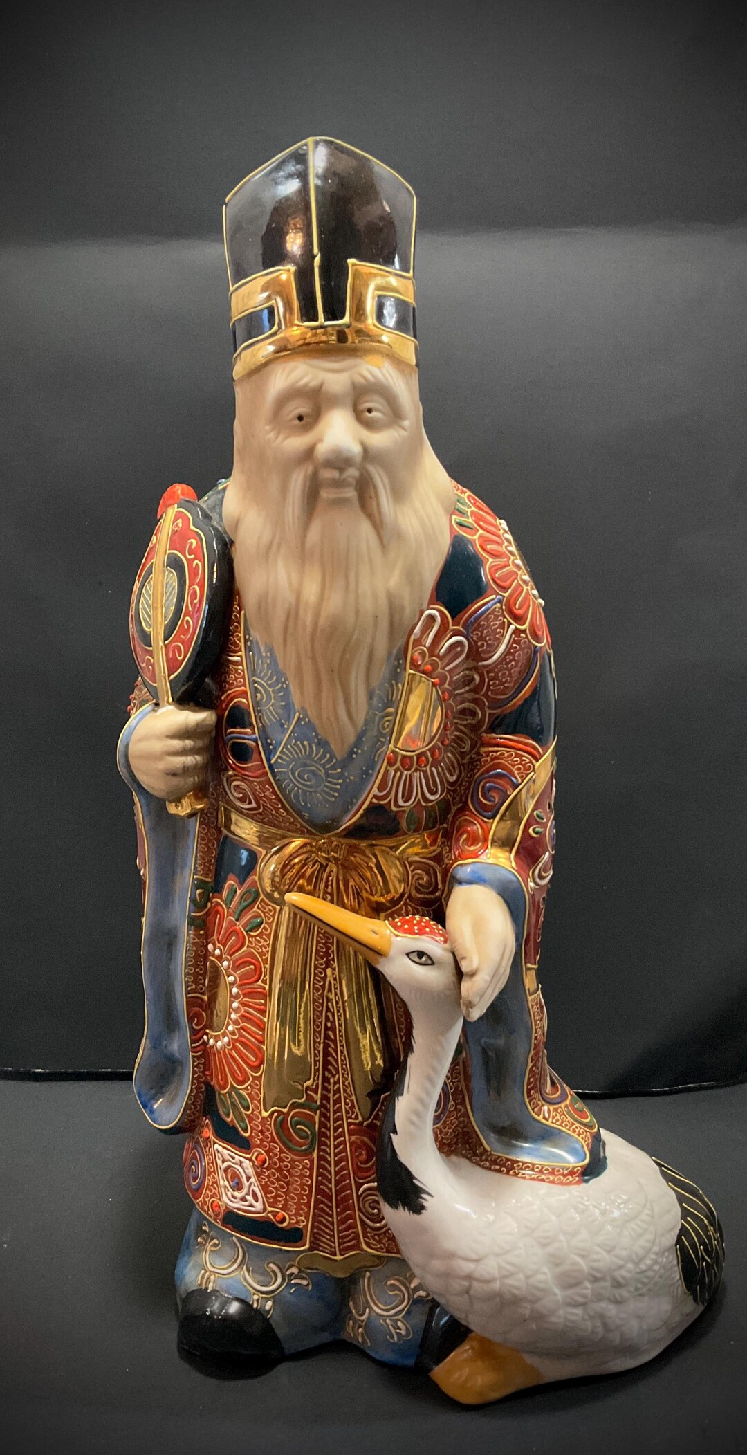 Vintage Japanese Kutani Ware Figure of Jurojin, Shinto God of Longevity ...