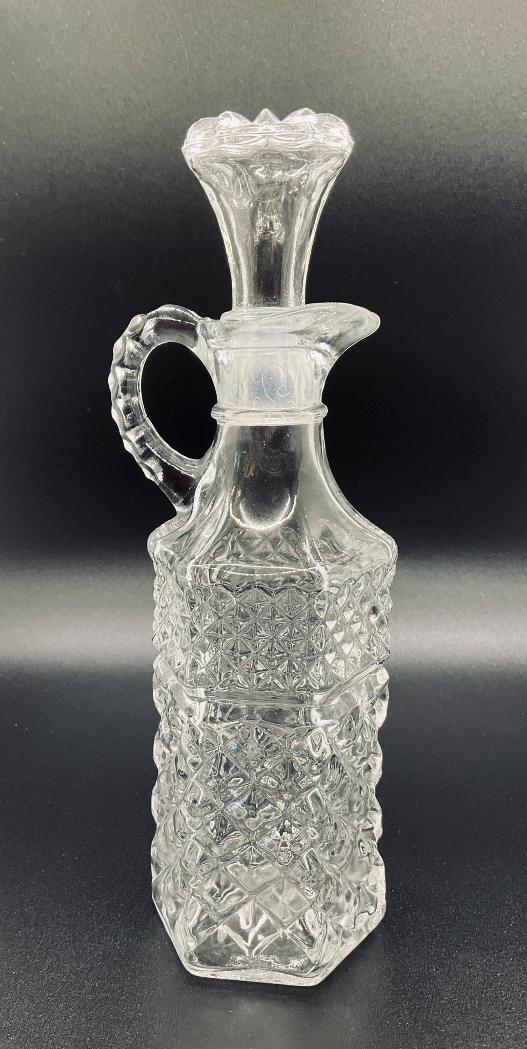 Vintage Anchor Hocking Wexford Cruet: Clear Pressed Glass, 7.75