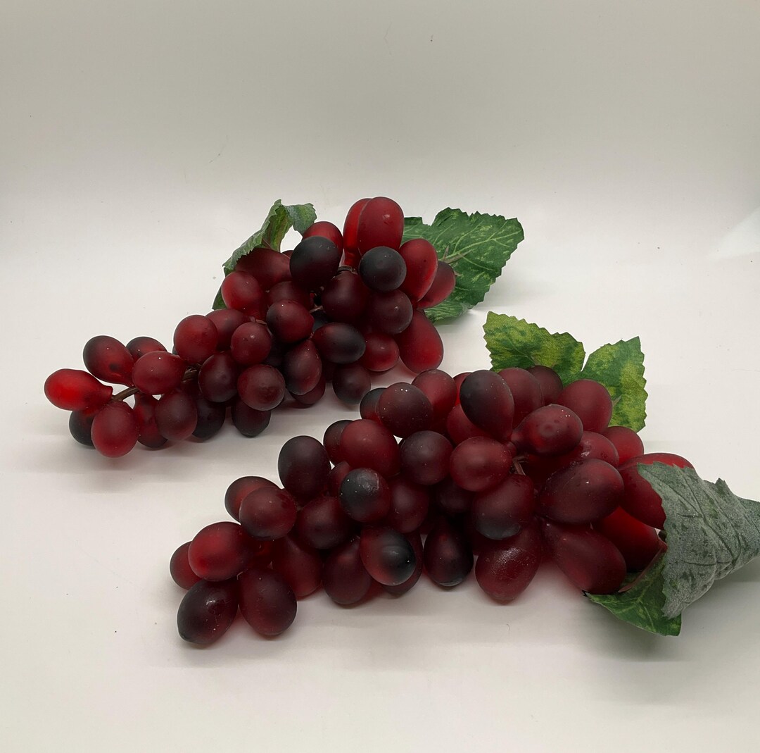 Vintage Artificial Red Grape Clusters With Green Leaves - Etsy