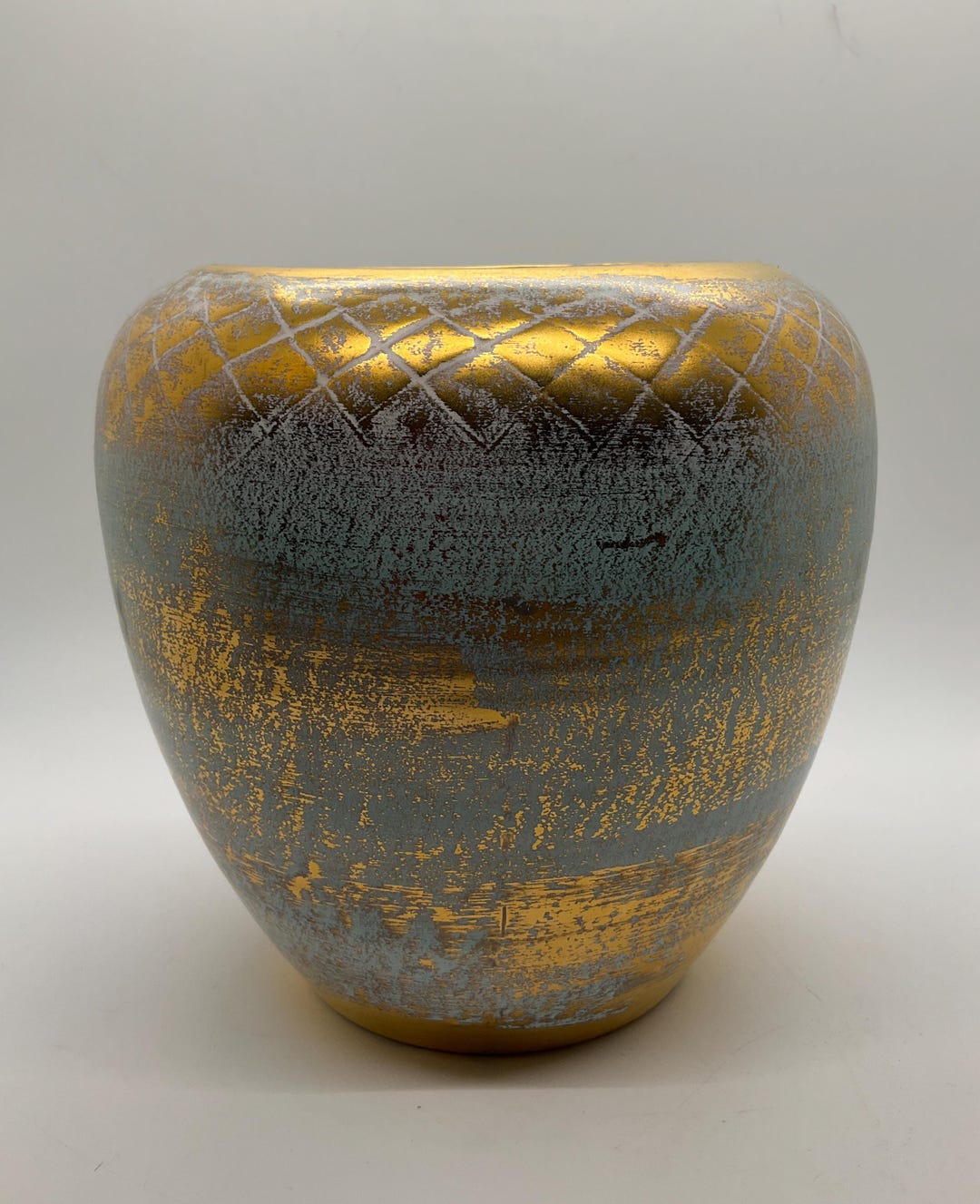 Vintage Stangl Pottery Vase/ Indoor Planter/ Turquoise Blue/ Gold ...