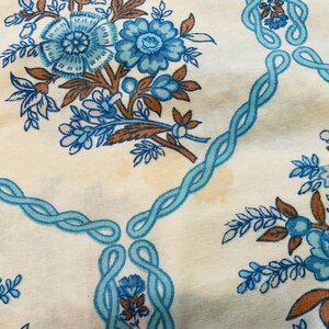 Vintage Sheet/ Flat Sheet/ Full Size/ Cream With Blue Floral Pattern ...