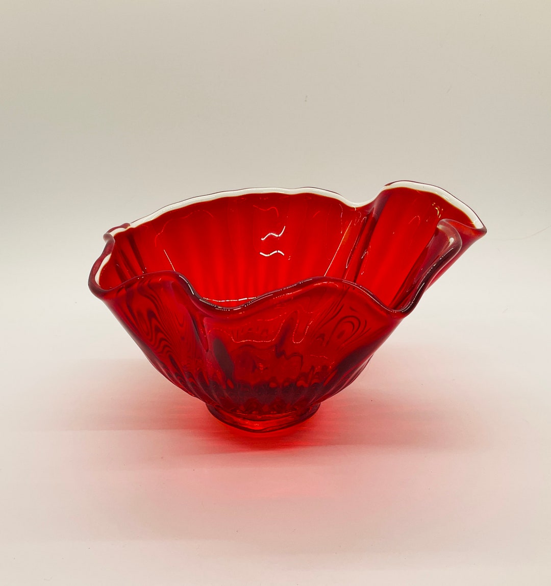 Ruby Red Glass Candy Dish/ Unique Shape/ Ribbed Glass/ Vintage Glass ...