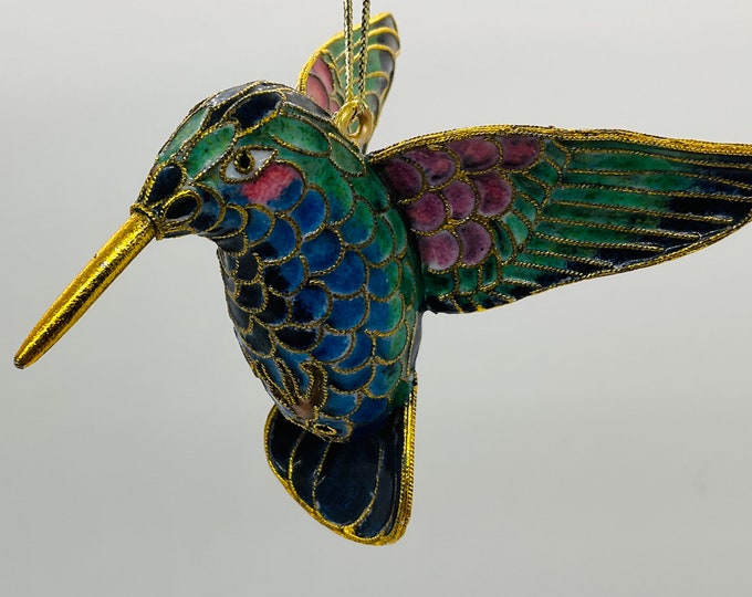 Cloisonne Hummingbird/ Enamel/ Gold Trim/ Blue, Green Pink, Gold ...