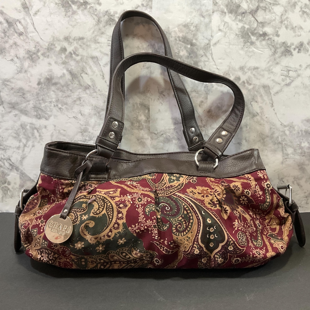 Vintage Chaps Handbag/paisley Pattern With Brown Faux Leather Handles ...