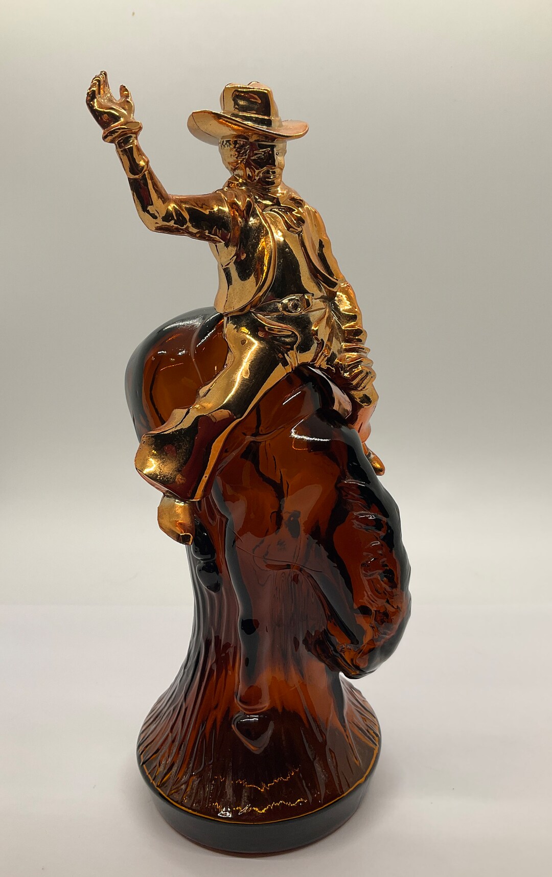 AVON Bucking Bronco Bottle/ Brown Horse/ Gold Tone Cowboy/ Empty Bottle ...