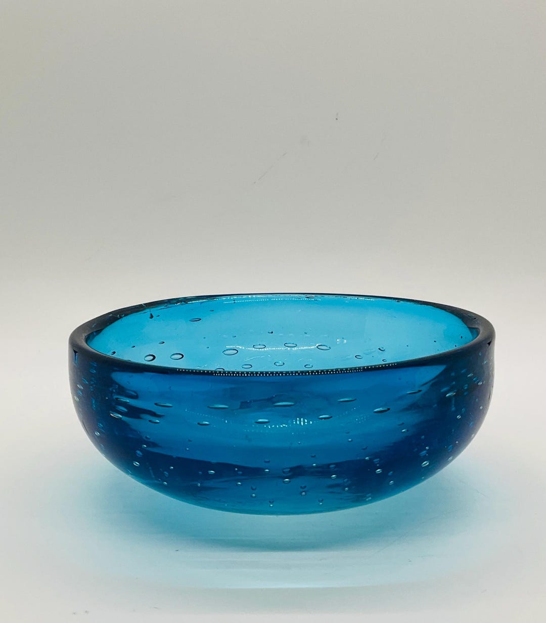 Vintage, Art Glass, Bubble Bowl/blue Bubble Glass Bowl/hand Blown Glass ...