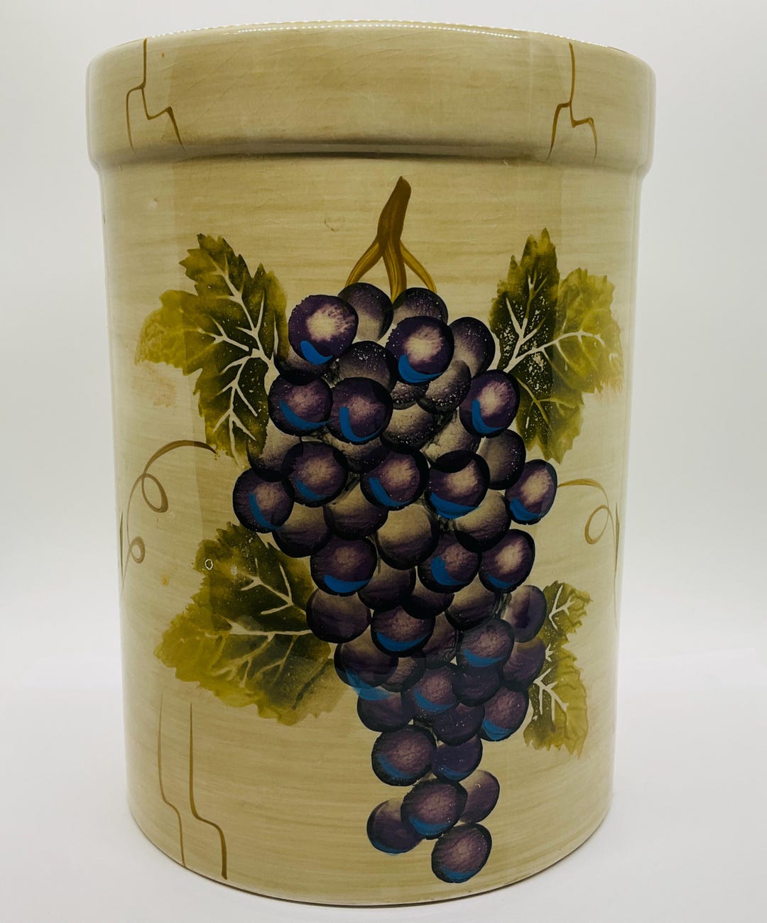 Vintage Style Crock/ceramic Kitchen Utensil Crock/cabernet/grape Vine ...