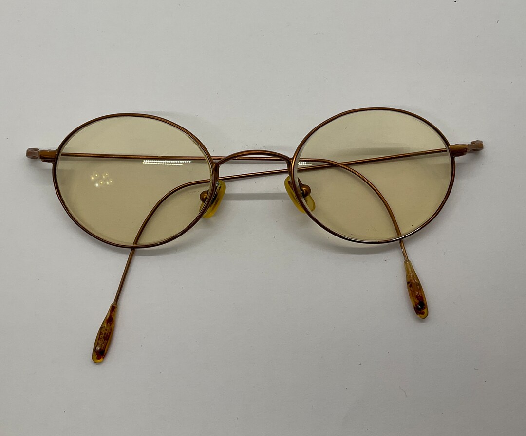 Vintage Eyeglasses/ Gold Wire Frames/ Small Lenses/ Yellow Tinted ...