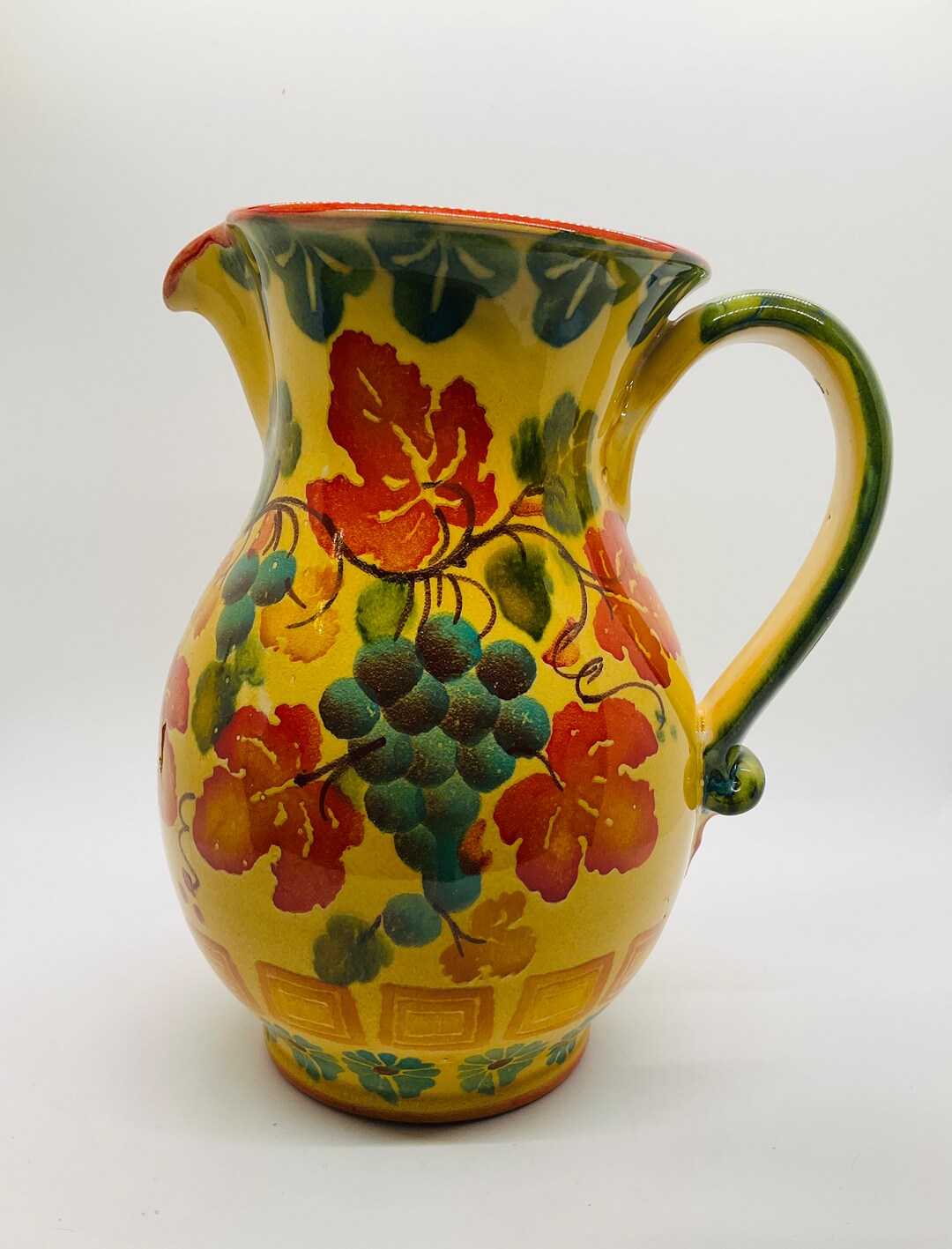 Vietri Italian Pottery Pitcher/ Grape and Grape Leaf Pattern/ Vintage ...