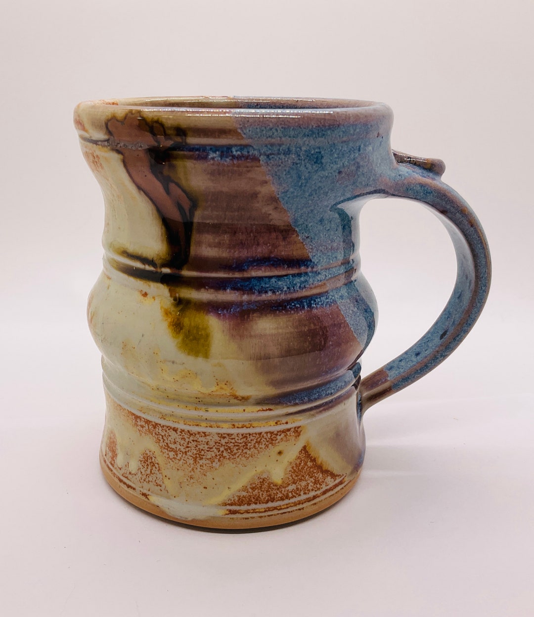 Wheel Thrown Coffee Mug/ Signed/ Hand Made/ Pottery Mug/ Blue and Brown ...
