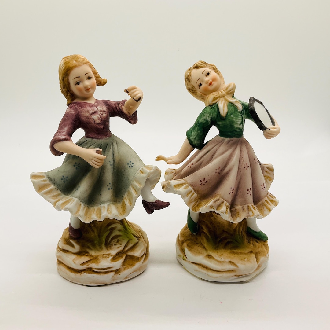 Vintage Lefton Dancing Girls Figurines: Hand-painted Porcelain Pair - Etsy