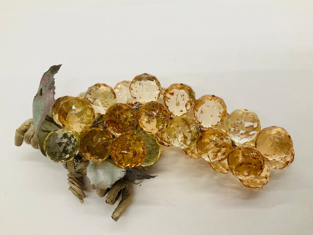 Lucite Grape Cluster/ Faceted/ Pale Amber/ Silver Leaves/ Centerpiece ...