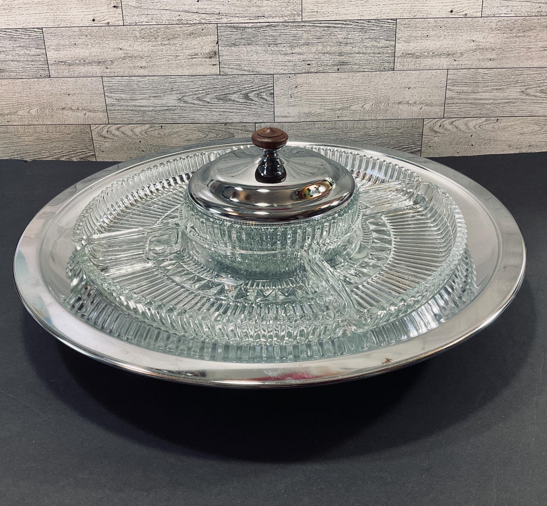 Kromex Lazy Susan With Glass Inserts/glass and Chrome Candy or Relish ...