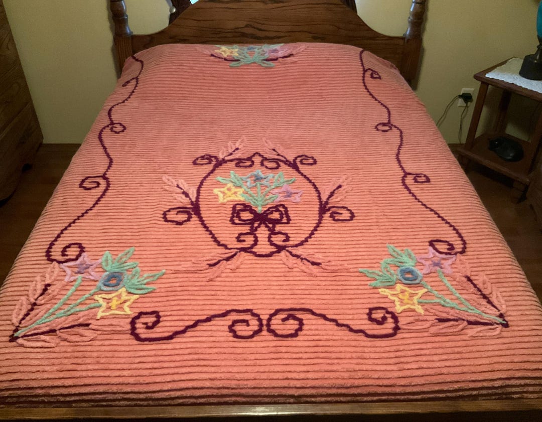 Vintage Chenille Bedspread/ Full Sized/ Coral - Etsy