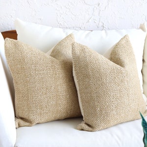 Brown Beige Textured Throw Pillow Cover Set, Textured Wool Pillows ...