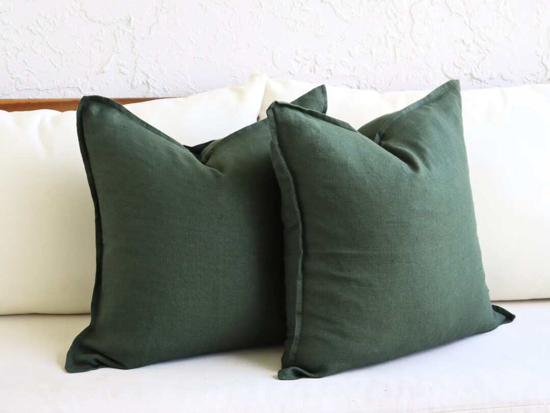 Soft Linen Dark Green Throw Pillow, Forest Green Decorative Accent ...
