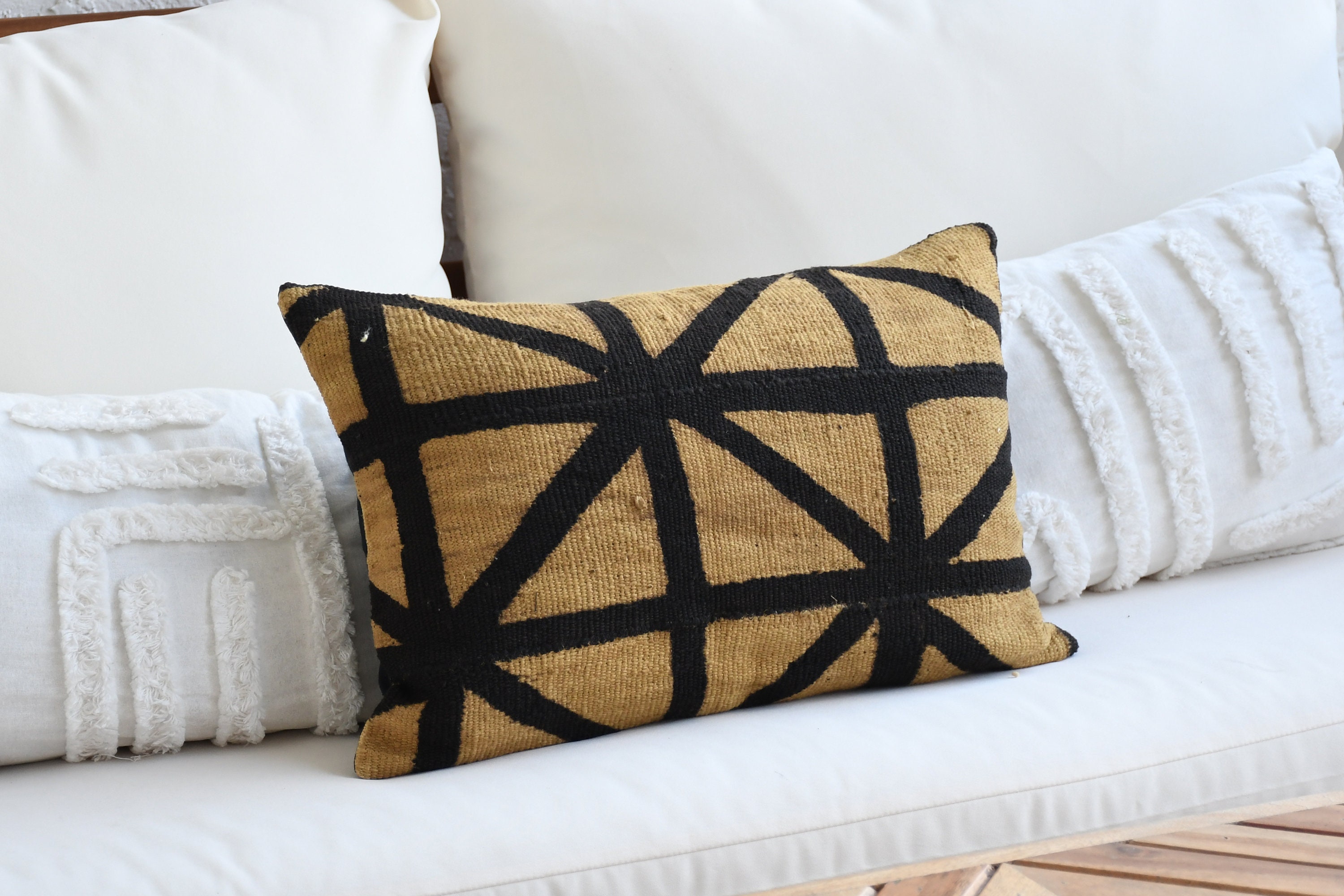 Tan and Black Long Lumbar Pillow Unique Geometric 20x20 - Etsy