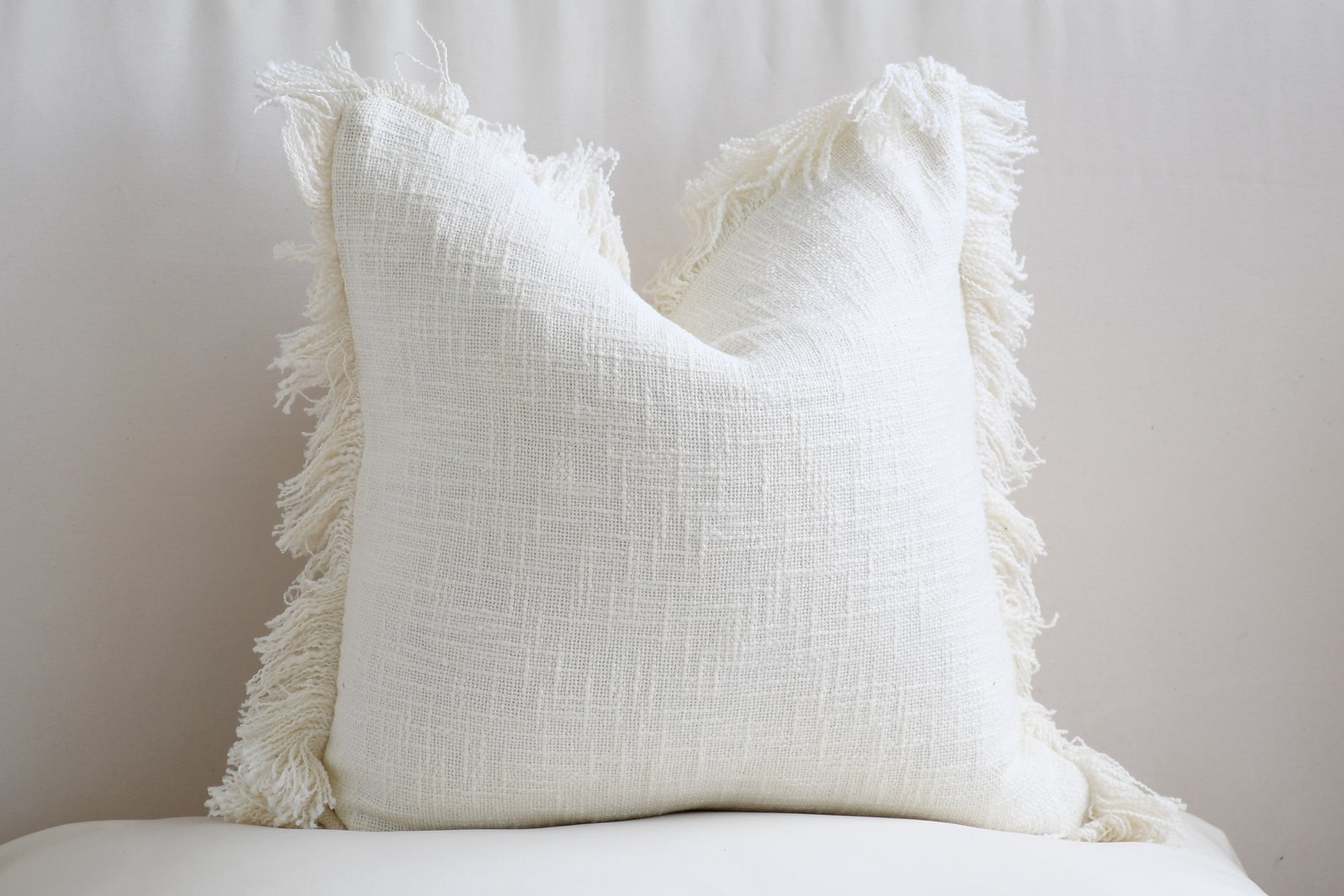 Ivory White 16 X 16 Fringe Throw Pillow | Neutral Tone Pillow | Soft ...
