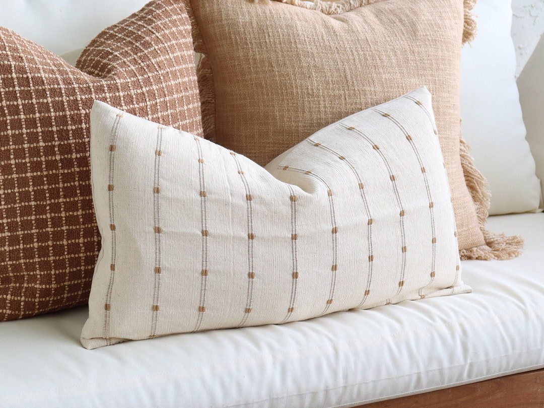 Beige Striped Throw Pillow, Lumbar Light Brow Cover, Tan Pillows ...