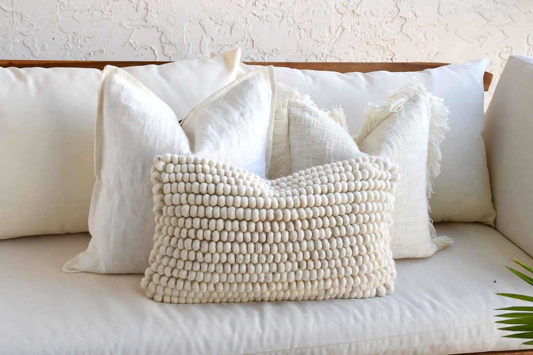 3 Ivory White Boho Pillow Set off White Textured Pillow Sofa Pillow Set White Accent Pillows ...