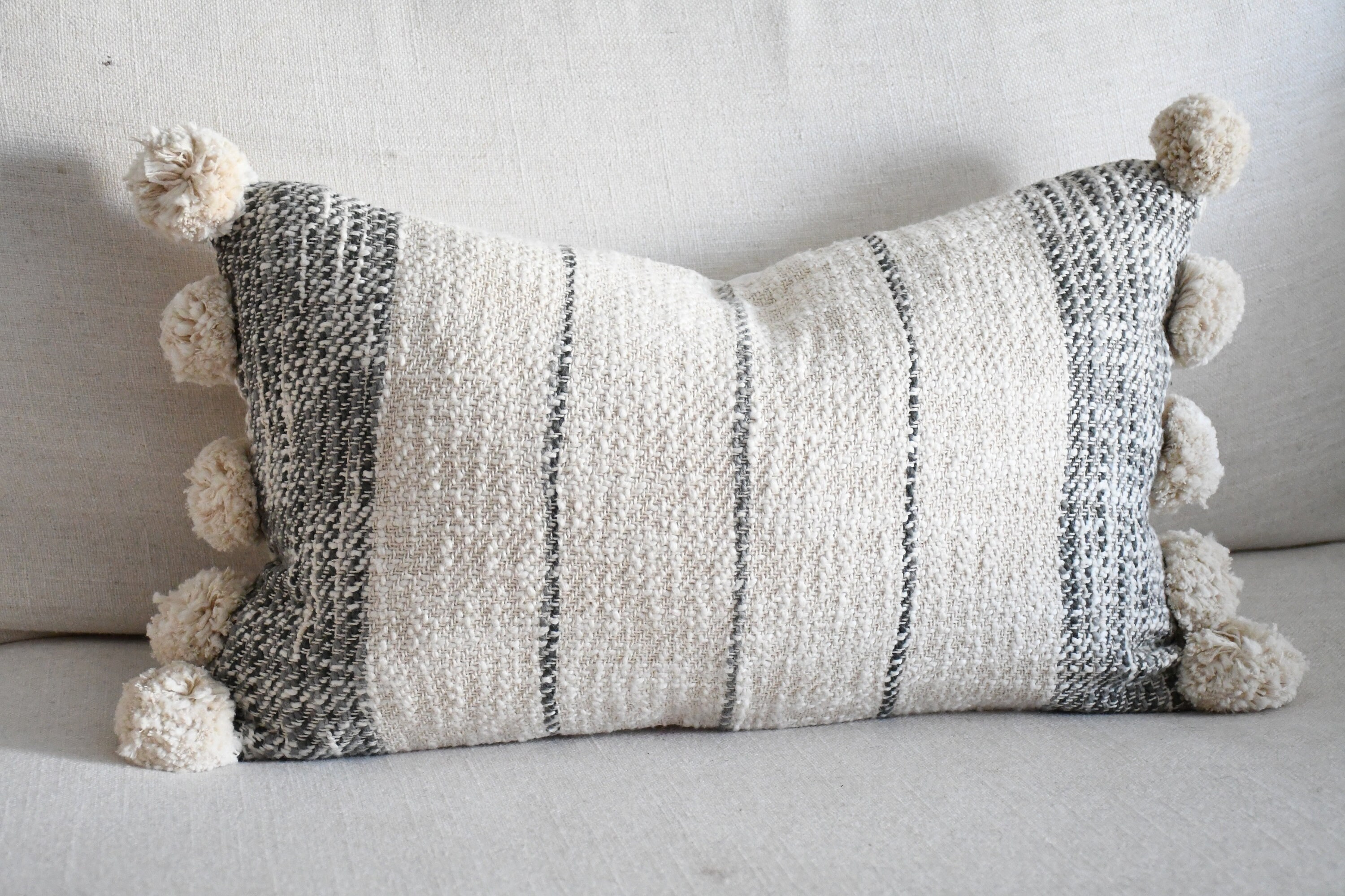 Small Lumbar Pillow Off-white and Gray Cute Lumbar Pillow - Etsy