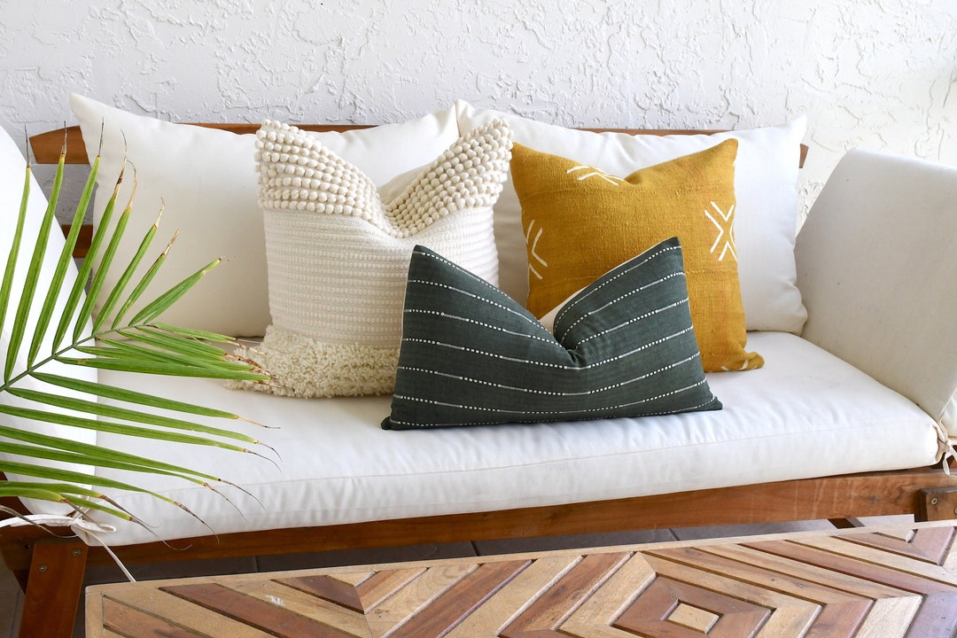 Boho Pillow Combination Sofa Pillow Cover Set Green Lumbar Tufted 20x20 Throw Pillow
