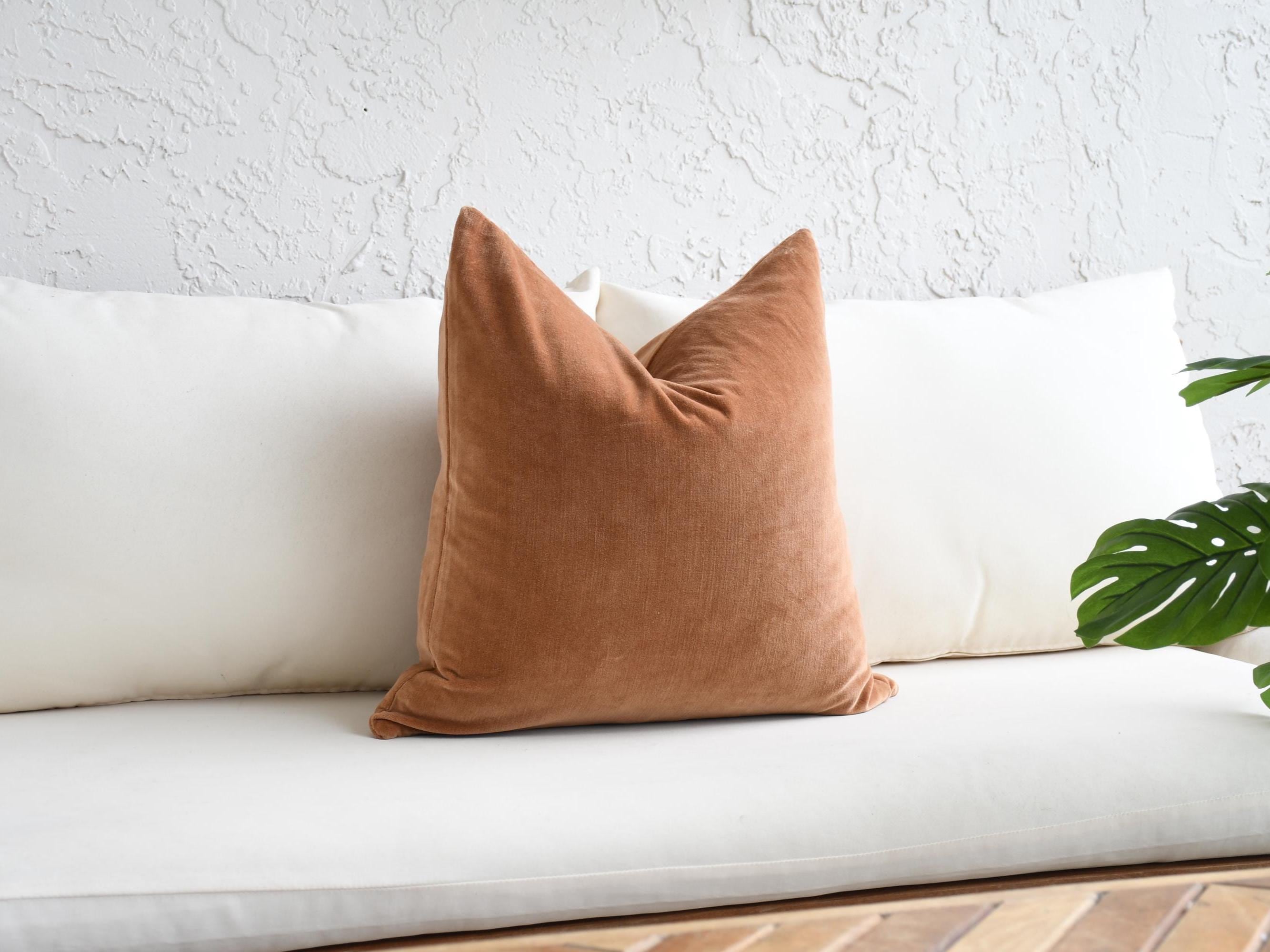 Fall Pillow Cover Set, Mocha Velvet Pillow, Ivory Macrame Cushion ...