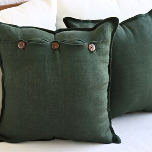 Soft Linen Dark Green Throw Pillow, Forest Green Decorative Accent ...