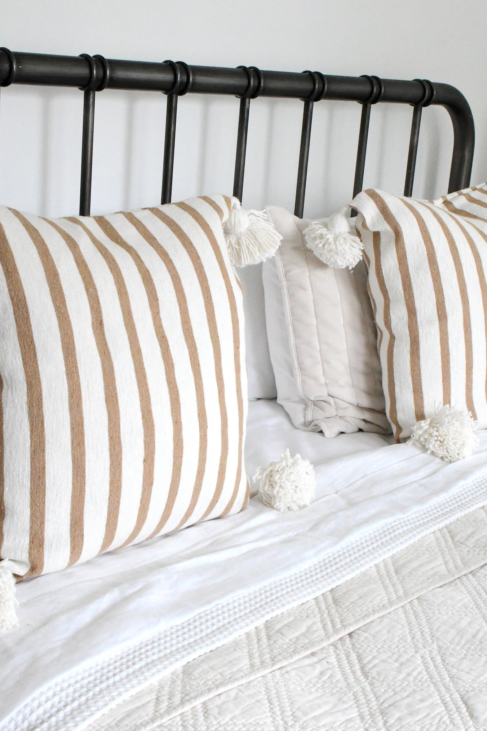 Pom Pom Beige Stripe Light Brown Cover-handmade-handwoven Soft | Etsy