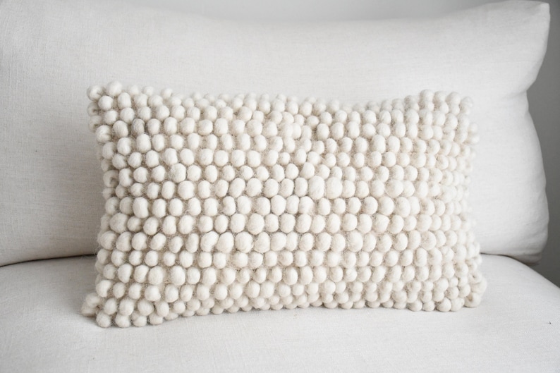 Unique Decorative Pillow Off-white Textured Lumbar Pillow Cover ...