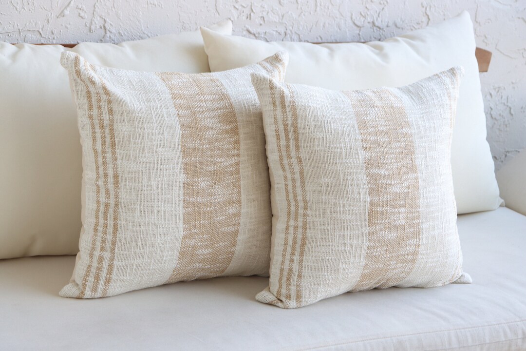 Decorative Neutral Beige Throw Pillow Set Farmhouse Accent Pillows Cute ...