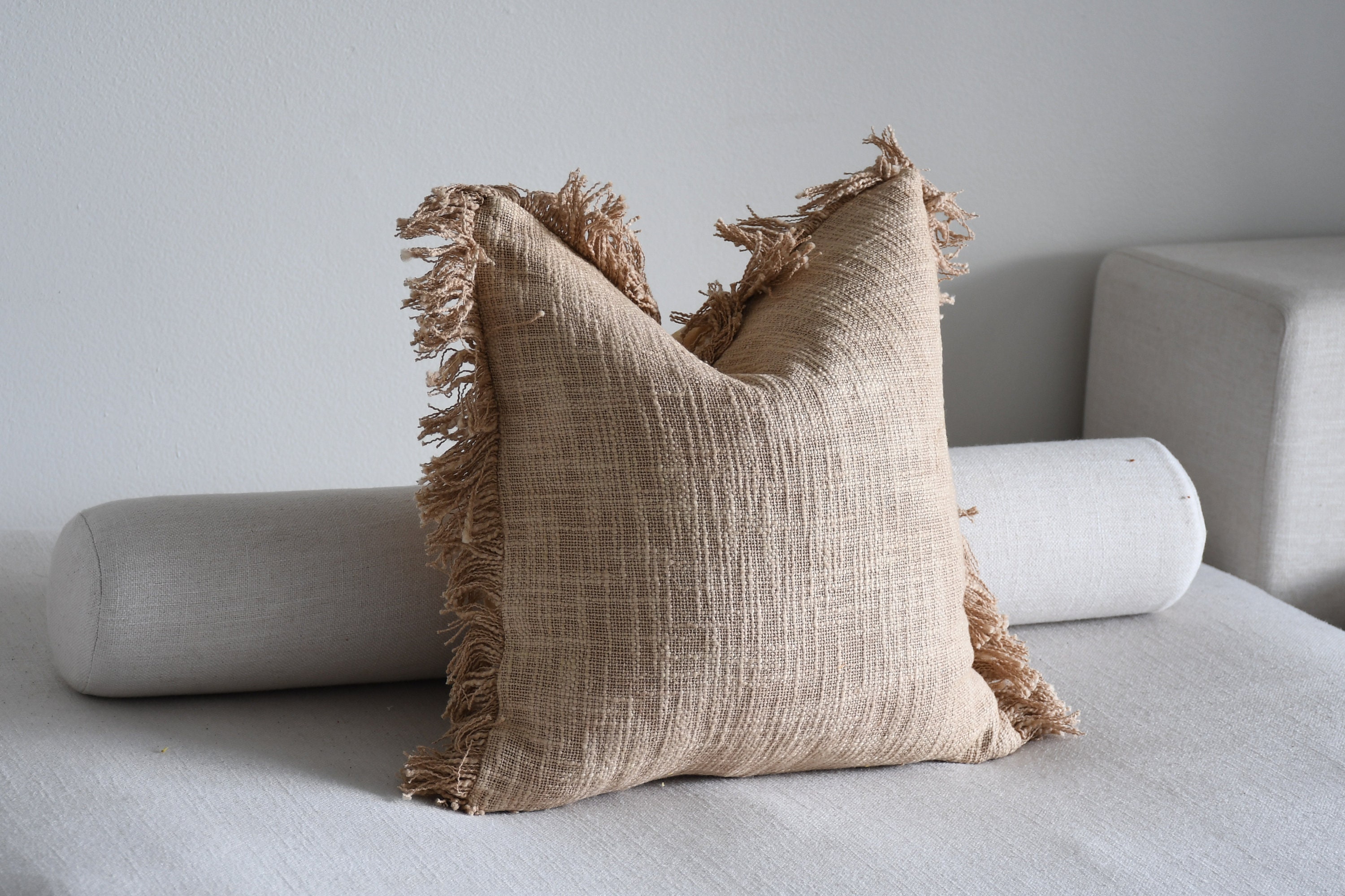 Fringe Brown Lumbar 16 X 16 Neutral Pillow Covers Brown - Etsy
