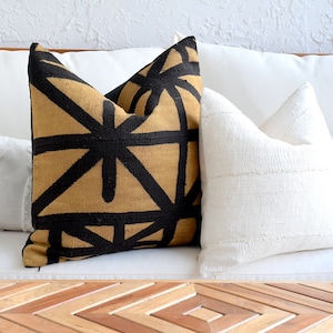 Tan and Black Unique Geometric Pillow, Long Lumbar, Mudcloth Covers Accent Pillows, Patterned ...