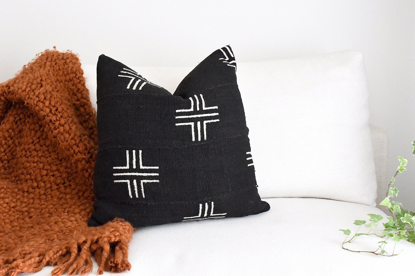Black Long Lumbar Pillow 20x20 Black Pillow Cover Black - Etsy
