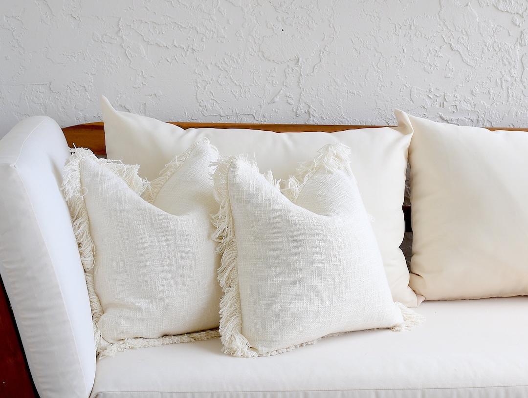 Ivory Boho Fringe Pillow Combination | 2 Sofa Pillow Set | Decor Pillow ...