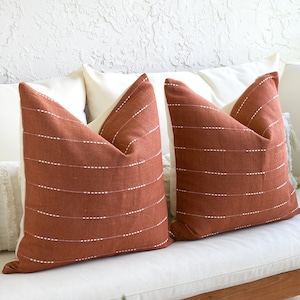 Terracotta Throw Pillow Covers, Decorative 20 X20 Boho Pillows, Soft Burnt Orange Handmade Sofa ...