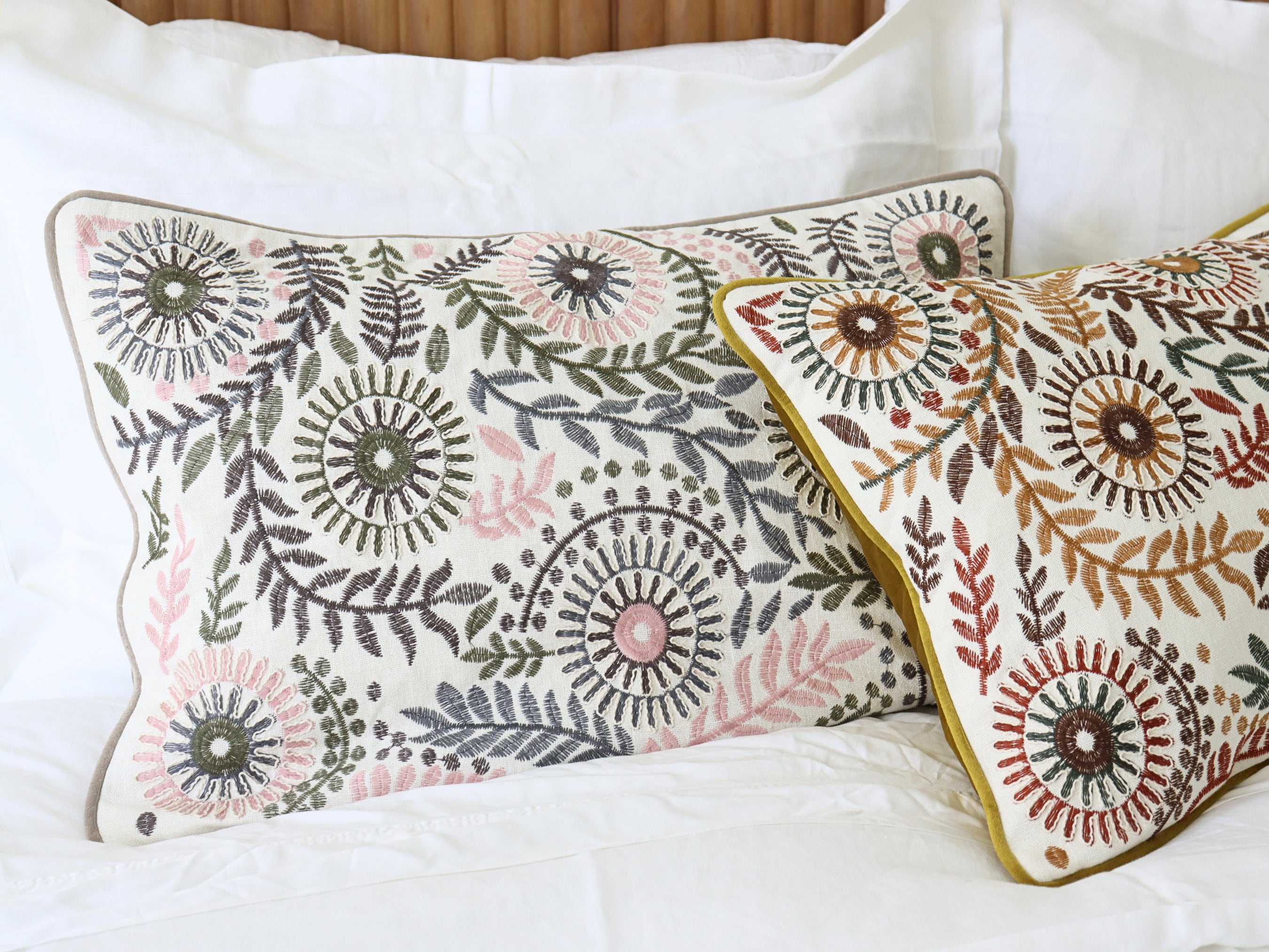 Floral Textured-handmade-handwoven Accent Pillows, Embroidered Cover ...