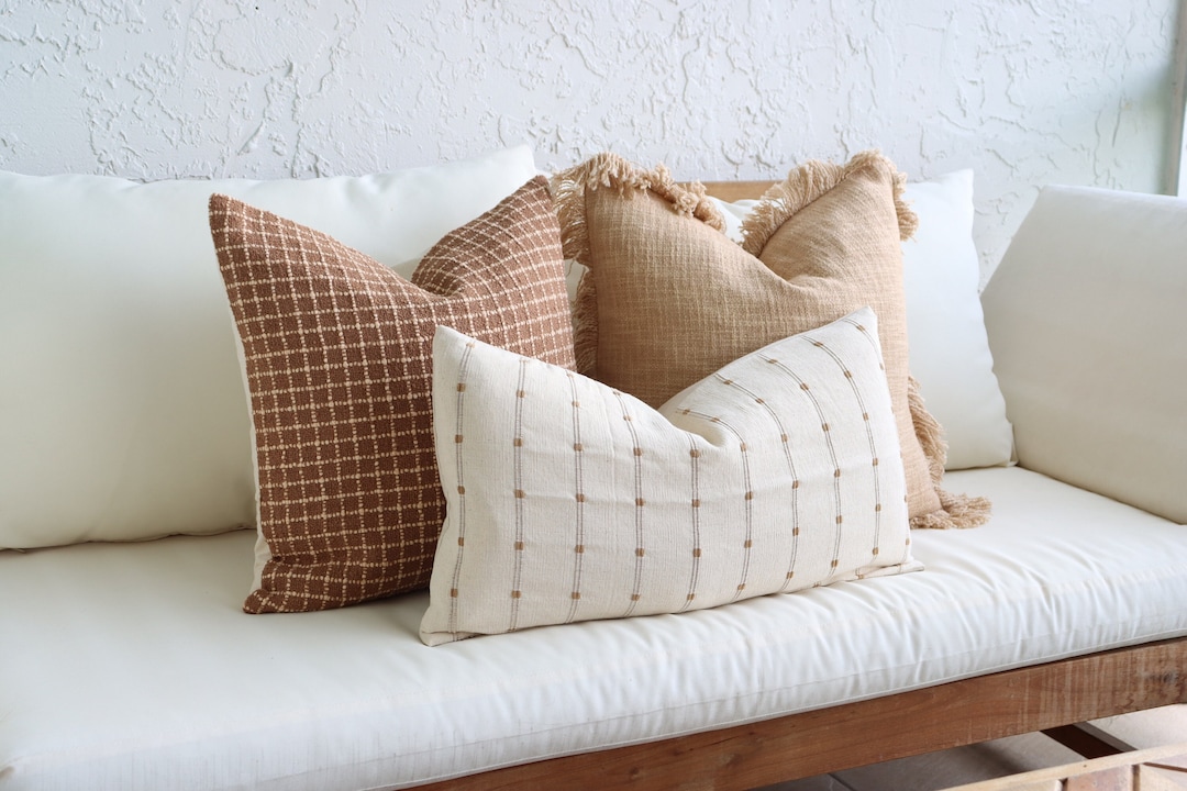 3 Neutral Throw Pillow Cover Set, Beige Brown, Pattern Pillows - Etsy