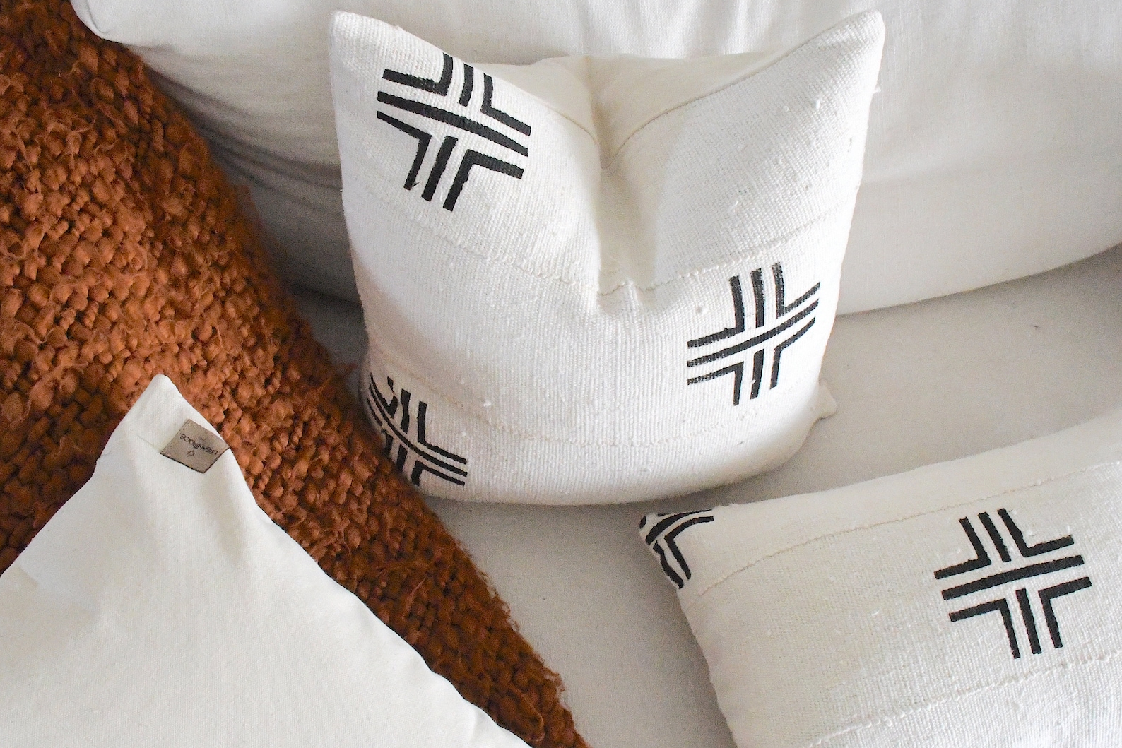 Ivory White Decorative Pillow, Authentic Mudcloth Throw Pillows, Off ...