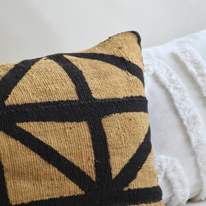 Tan and Black Unique Geometric Pillow, Long Lumbar, Mudcloth Covers ...