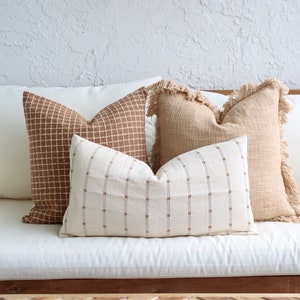 3 Neutral Throw Pillow Cover Set, Beige Brown, Pattern Pillows - Etsy