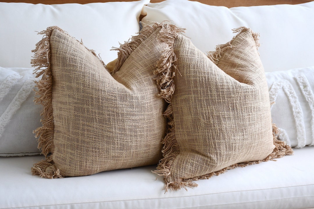 Brown/beige Boho Pillow Cover Combination | 16x16 Fringe Sofa Pillow ...