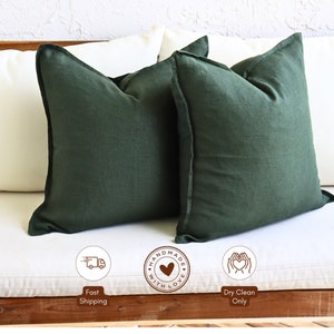 Soft Linen Dark Green Throw Pillow, Forest Green Decorative Accent ...