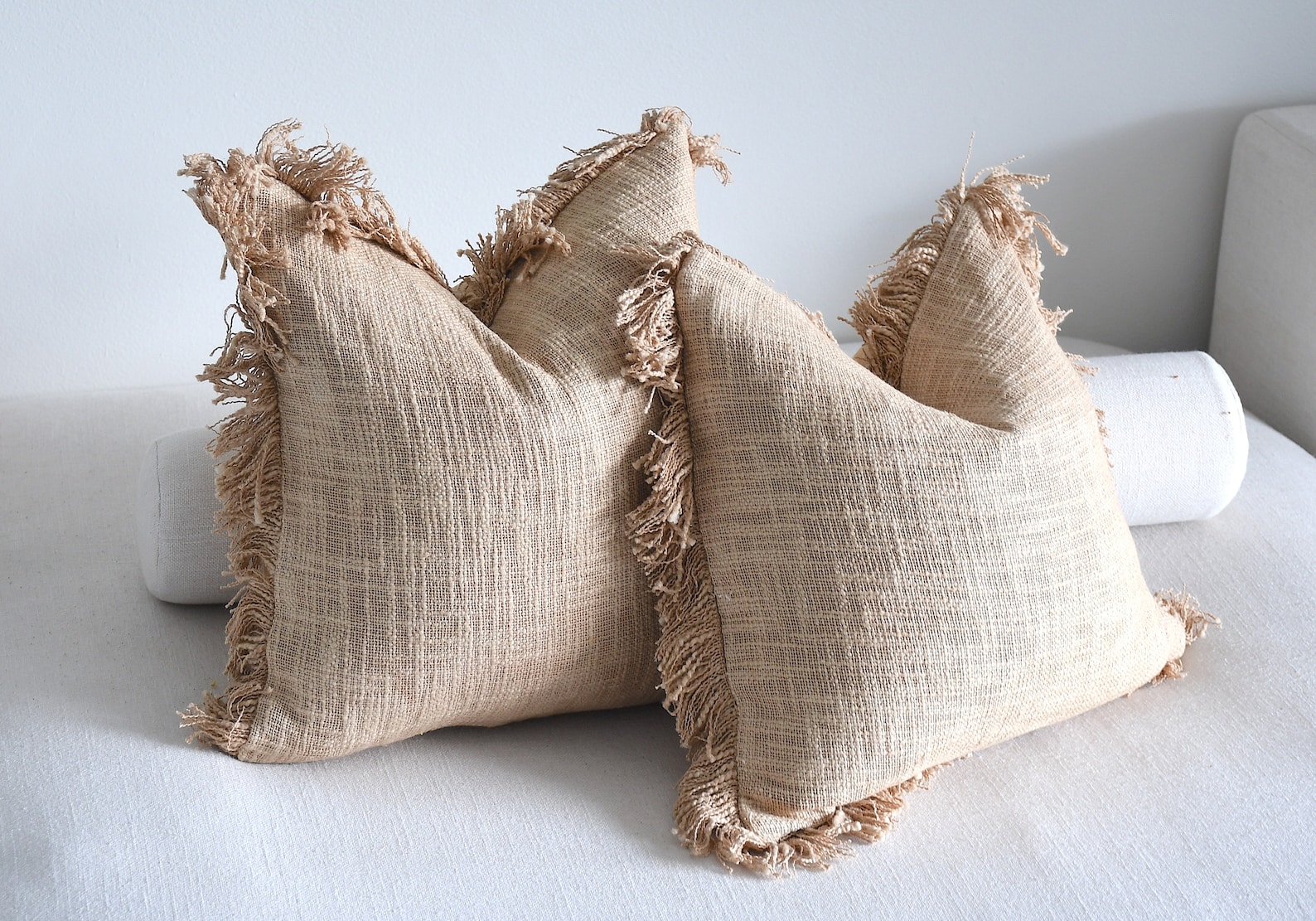 Brown/beige Boho Pillow Cover Combination | 16x16 Fringe Sofa Pillow ...