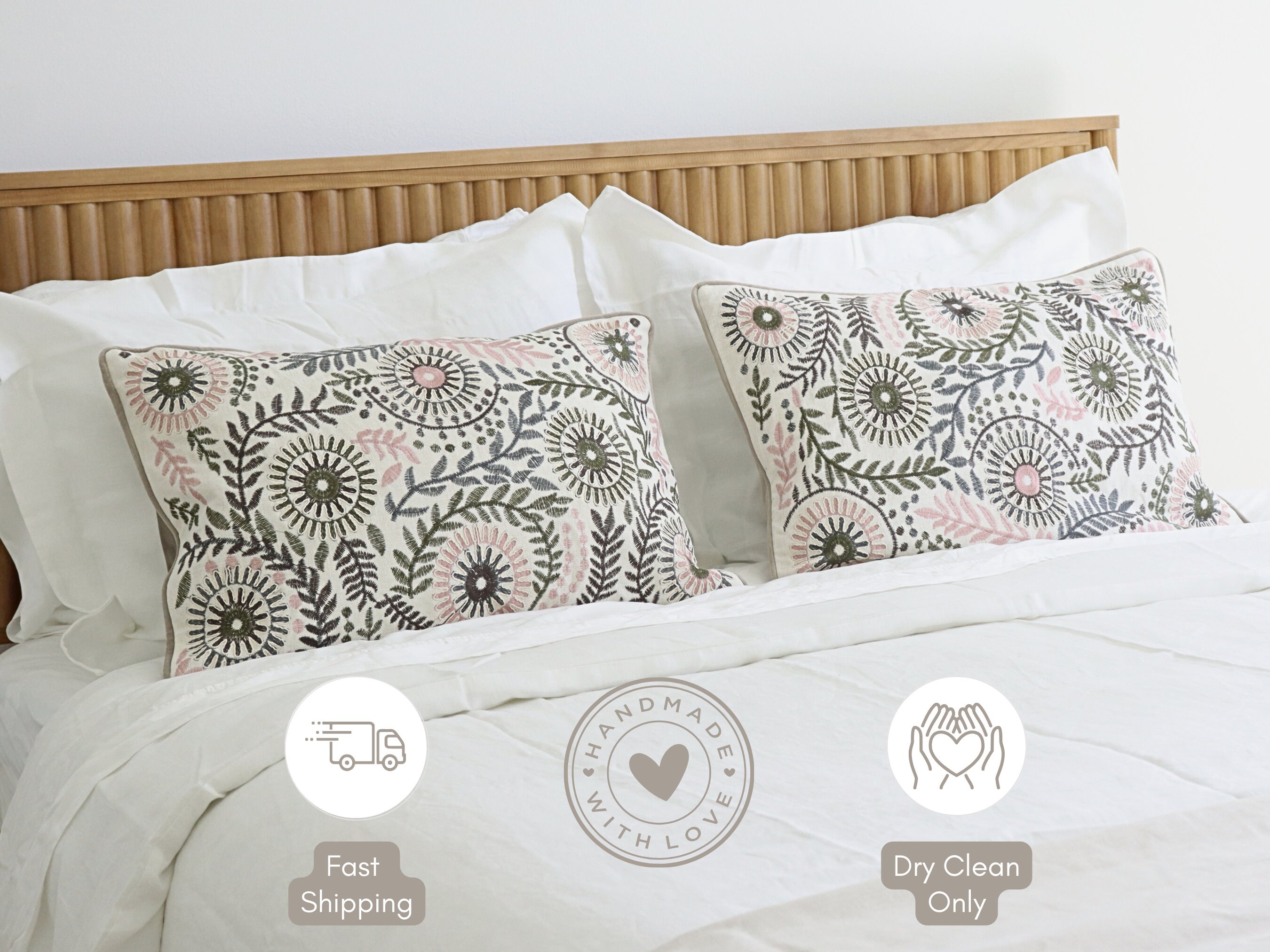 Floral Textured-handmade-handwoven Accent Pillows, Embroidered Cover ...