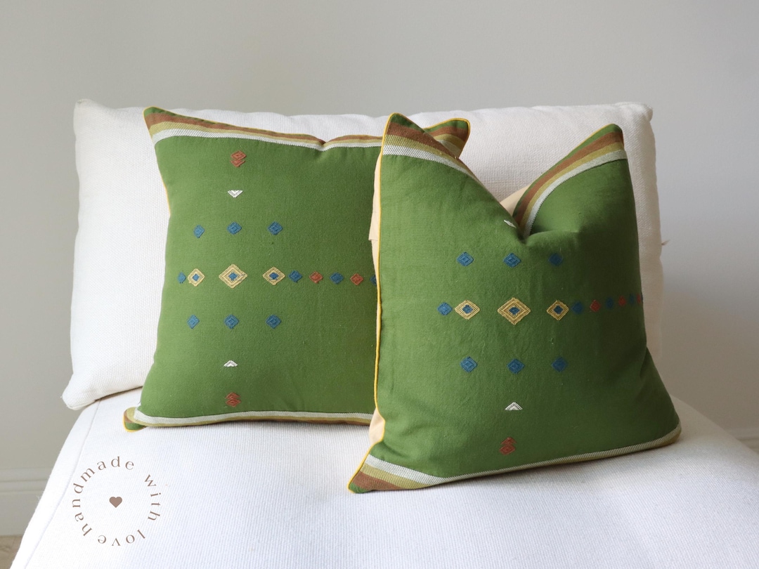 Natural Handwoven Green Cotton Pillow Cover | Sofa Pillow Covers 18x18 ...