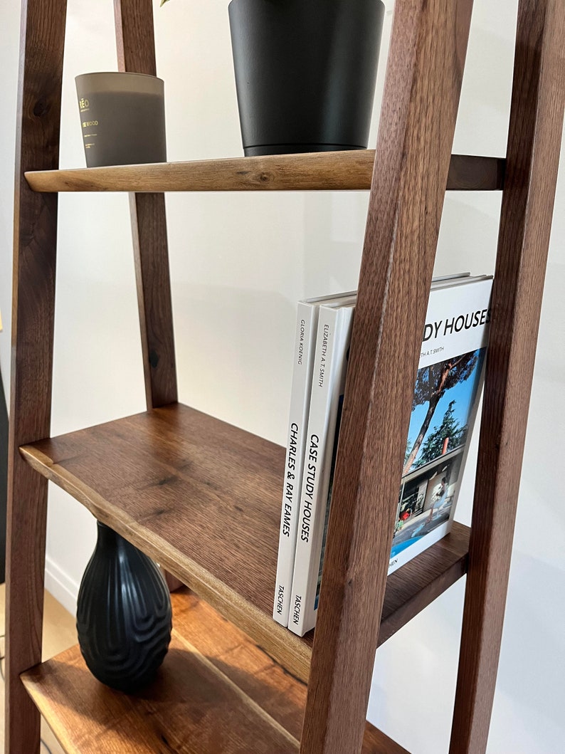 Walnut Ladder Shelf / Live Edge Shelf / Wood Shelving Unit / Bookshelf ...