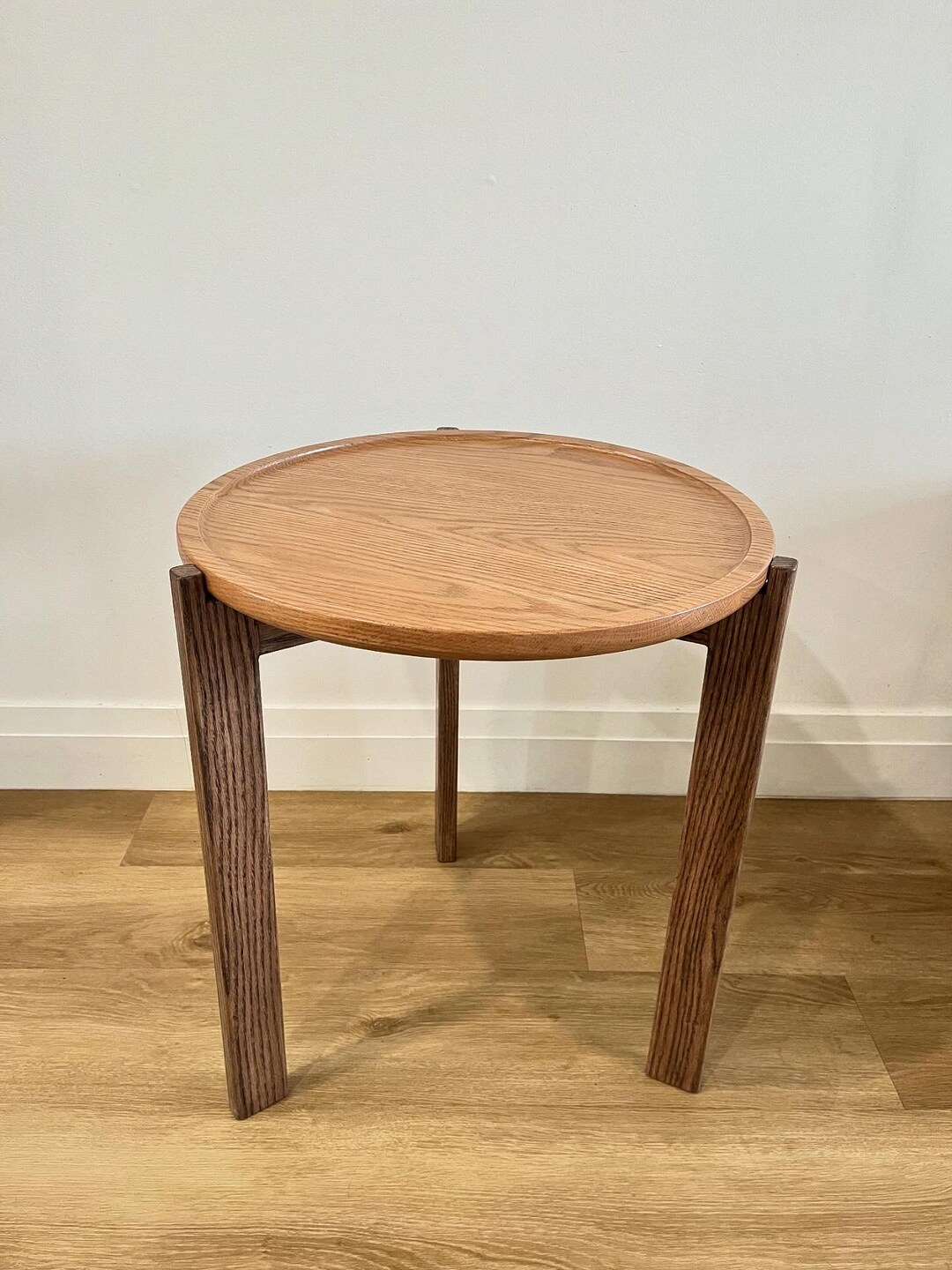 Modern Oak Round End Table: 3-legged Side Table - Etsy