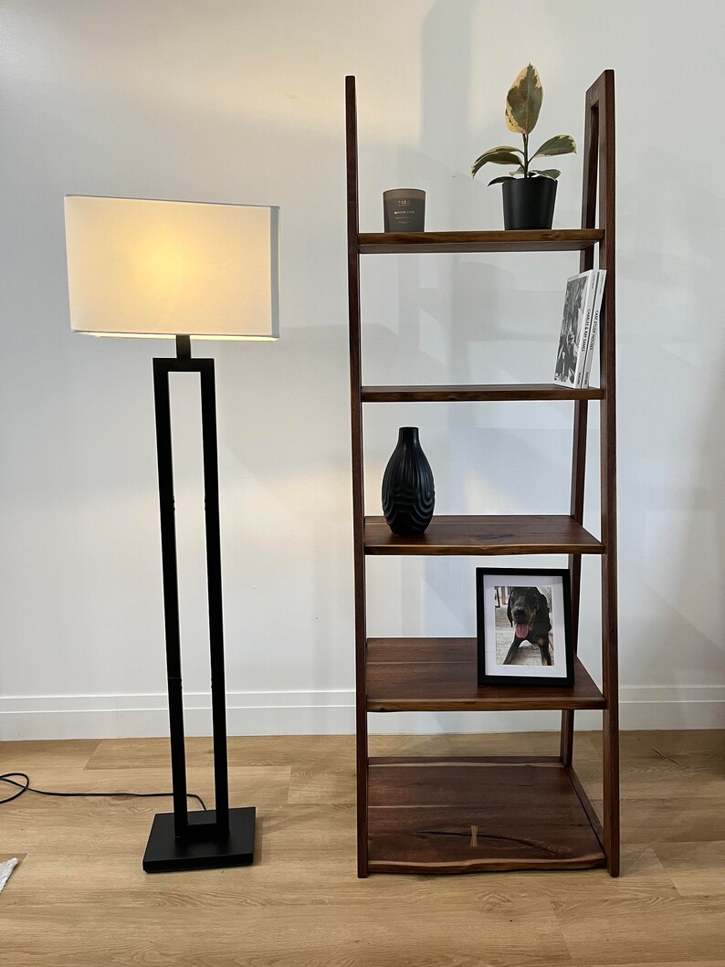 Walnut Ladder Shelf / Live Edge Shelf / Wood Shelving Unit / Bookshelf ...