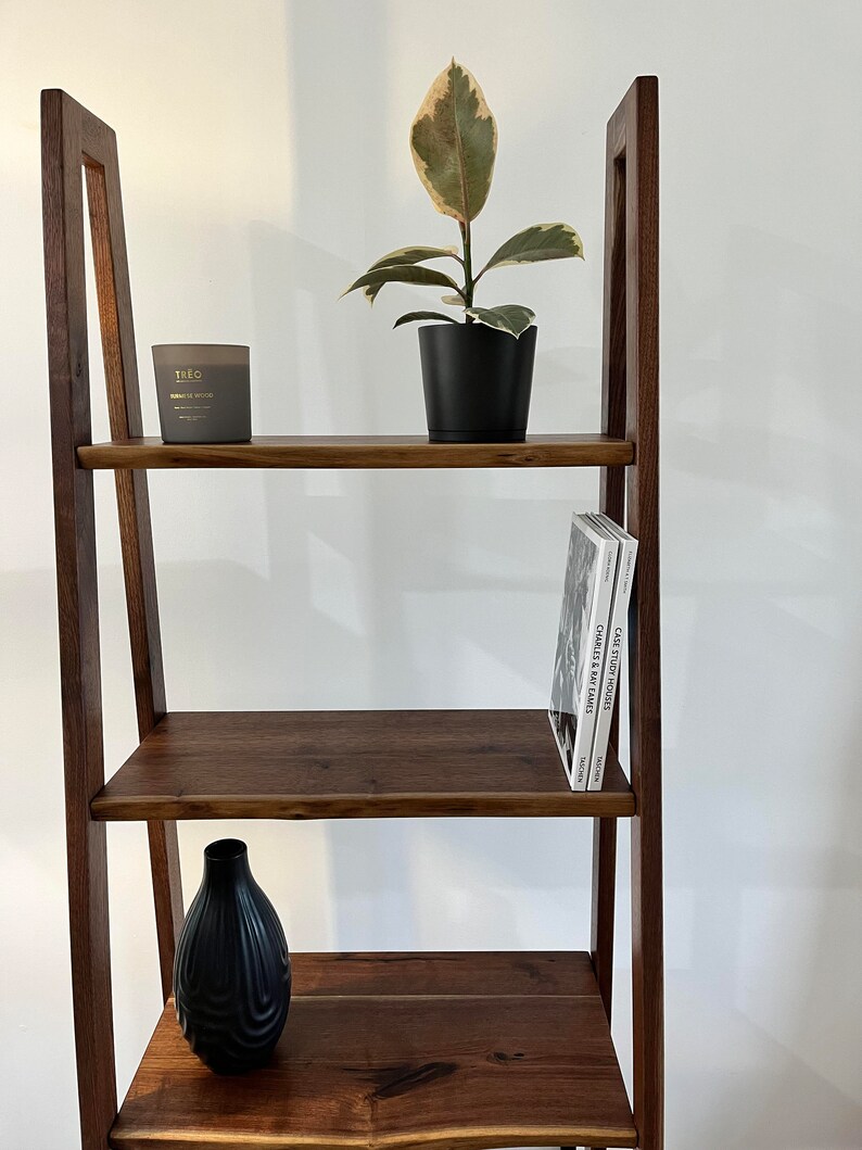 Walnut Ladder Shelf / Live Edge Shelf / Wood Shelving Unit / Bookshelf ...